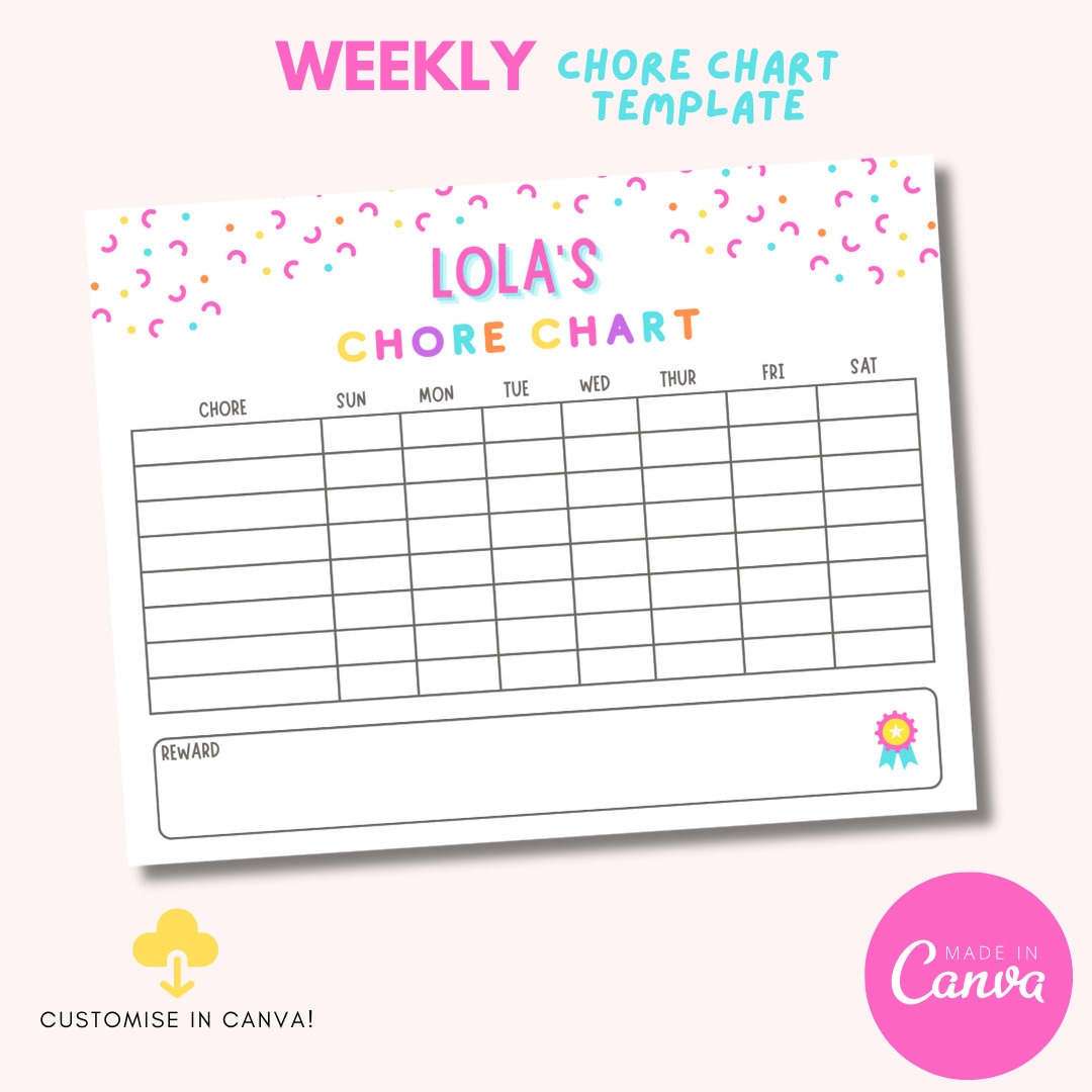 Chore Chart for Kids | Chore Chart | Task Chart | Chore Chart Template ...