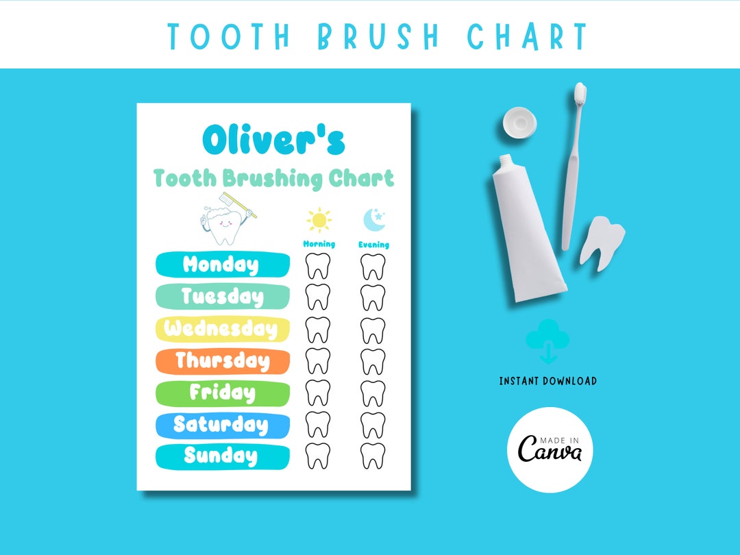 Personalised Printable Tooth Brushing Chart Tooth Brush Chart | Kids ...