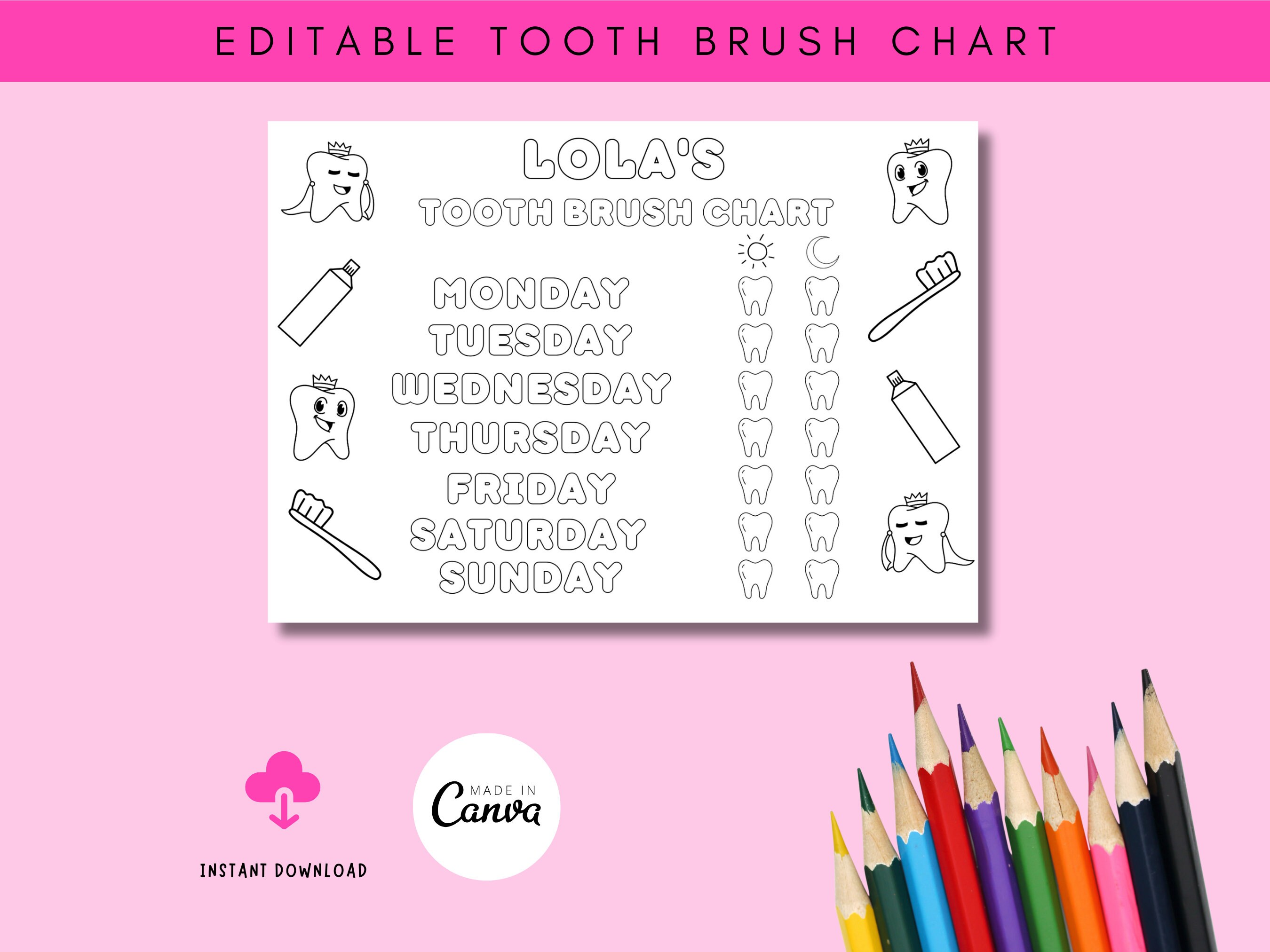 Personalised Printable Tooth Brushing Chart Tooth Brush Chart Kids ...