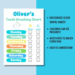 Personalised Printable Tooth Brushing Chart Tooth Brush Chart | Kids ...