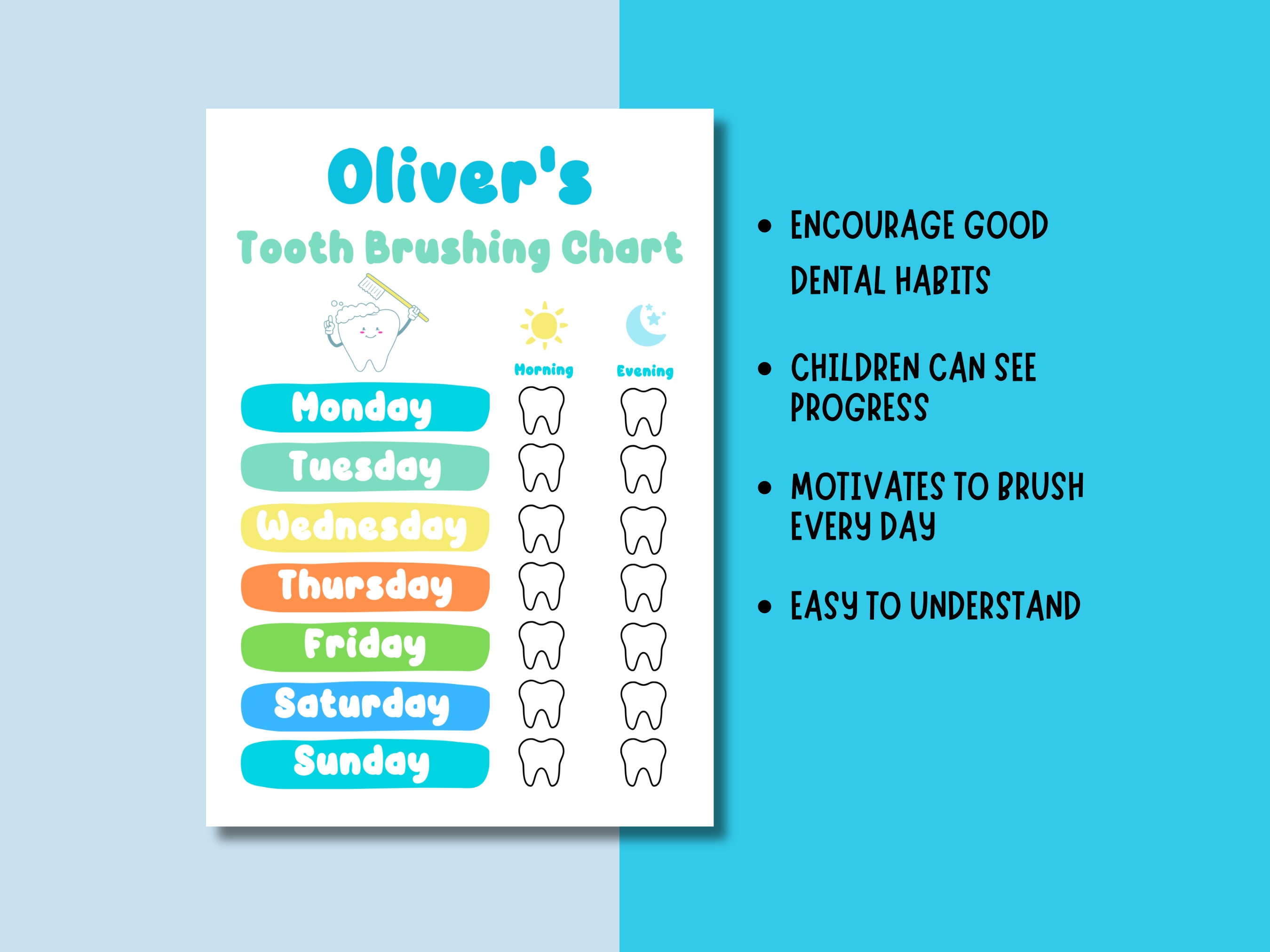 Personalised Printable Tooth Brushing Chart Tooth Brush Chart | Kids ...
