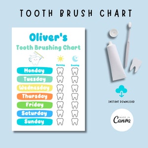 Personalised Printable Tooth Brushing Chart Tooth Brush Chart - Etsy