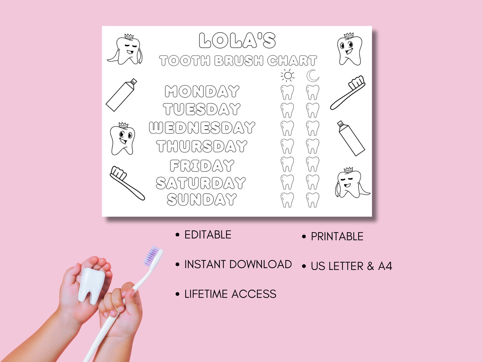 Personalised Tooth Brushing Chart Tooth Brush Chart | Kids Teeth ...