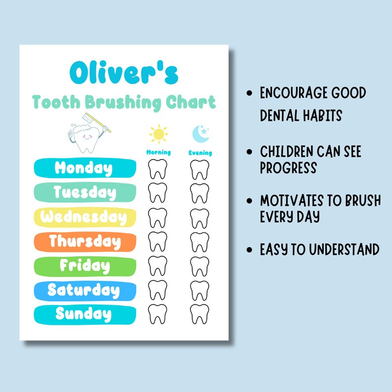 Personalised Printable Tooth Brushing Chart Tooth Brush Chart - Etsy