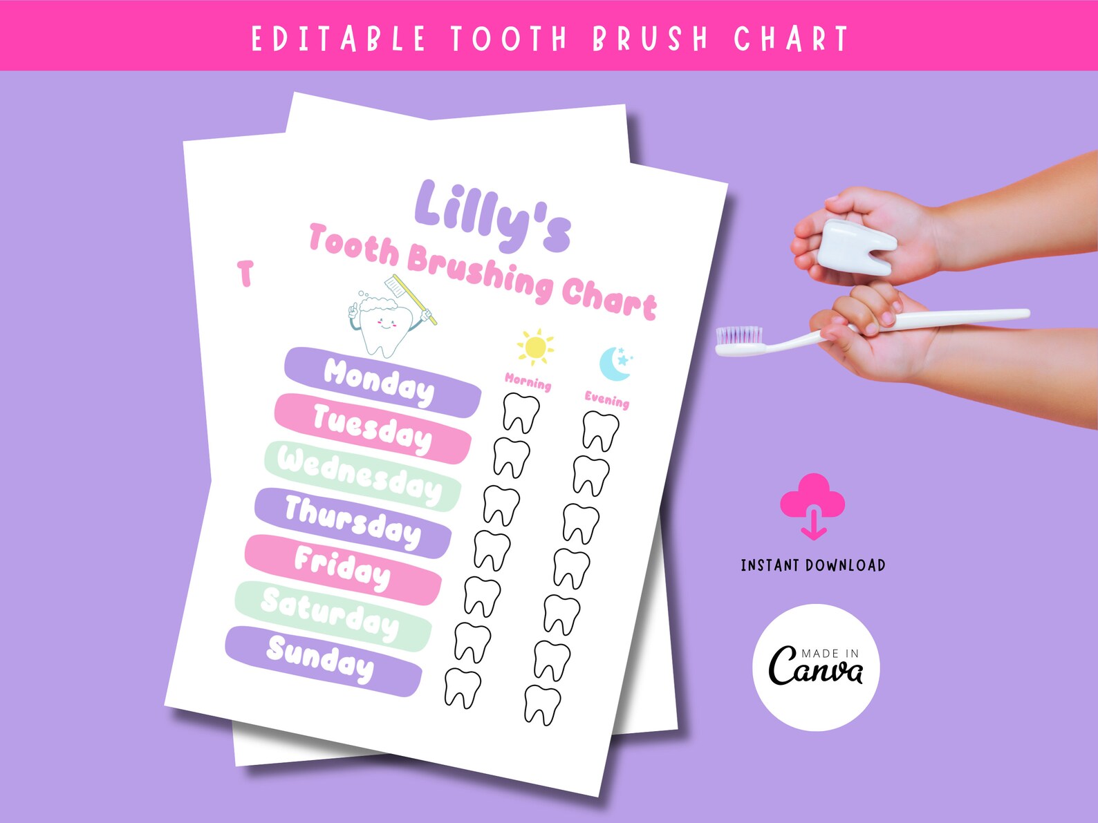Personalised Printable Tooth Brushing Chart Tooth Brush Chart Kids ...