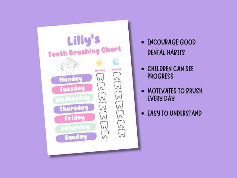 Personalised Printable Tooth Brushing Chart Tooth Brush Chart Kids ...