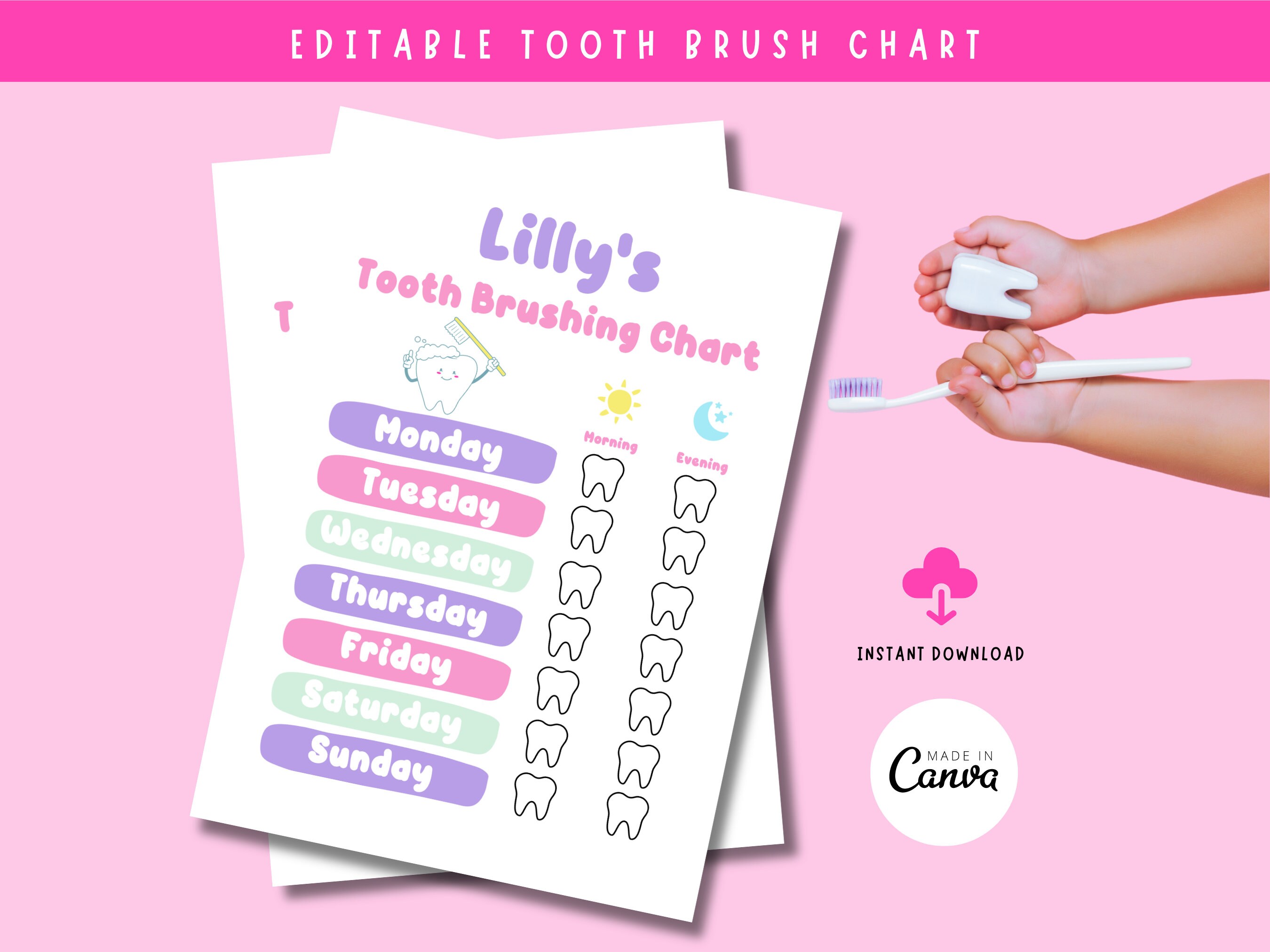 Personalised Printable Tooth Brushing Chart Tooth Brush Chart | Kids ...