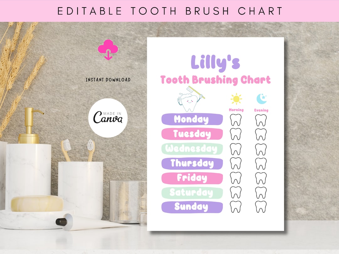 Personalised Printable Tooth Brushing Chart Tooth Brush Chart | Kids ...