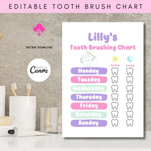 Personalised Printable Tooth Brushing Chart Tooth Brush Chart | Kids ...