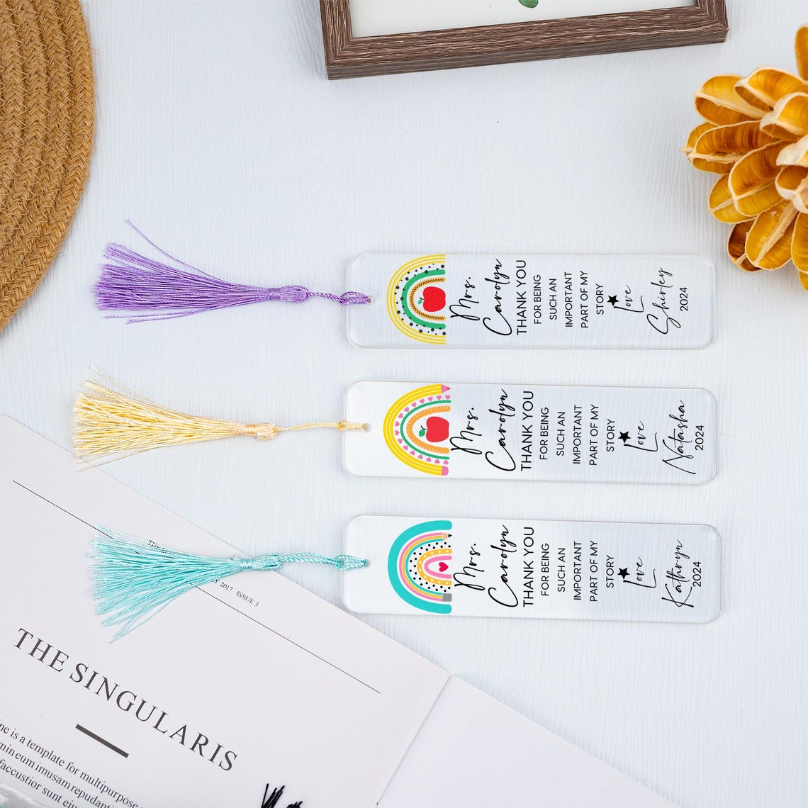 Personalized Teacher Bookmark With Tassel: Rainbow Acrylic Gift - Etsy