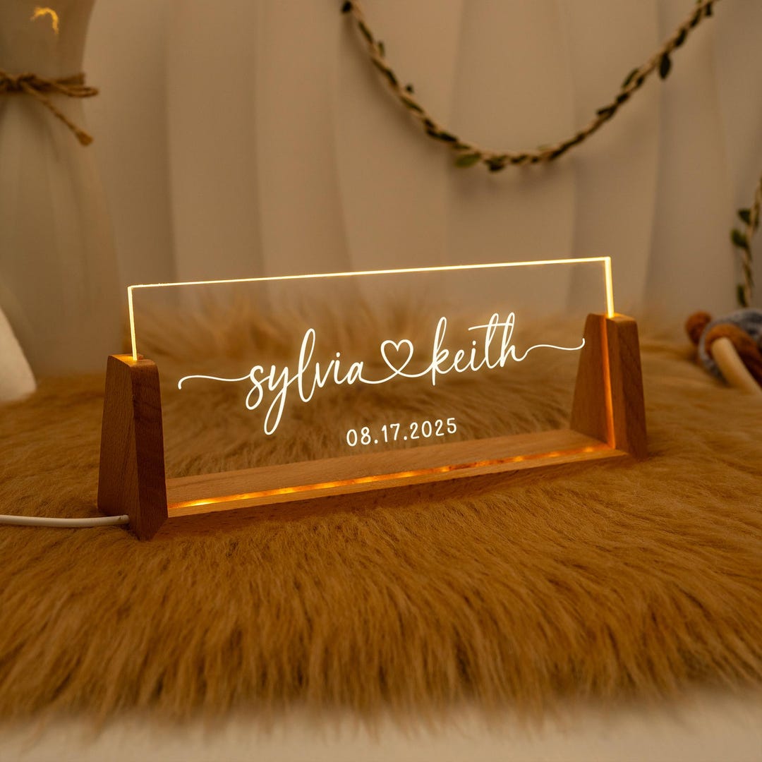 LED Couples Name Light,names and Date Lamp,custom Wedding Night Light ...