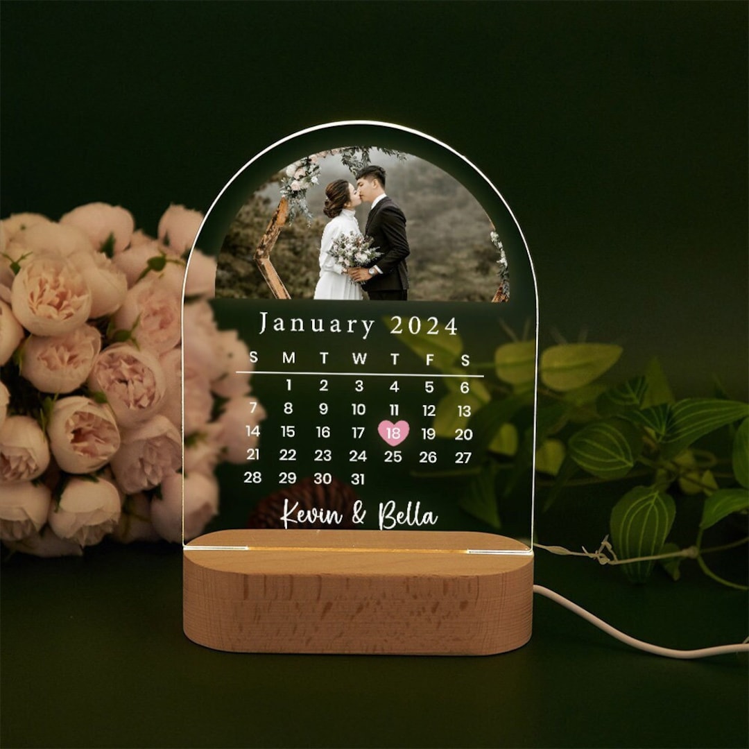 Personalized Photo LED Calendar Lamp: Anniversary Keepsake Gift - Etsy
