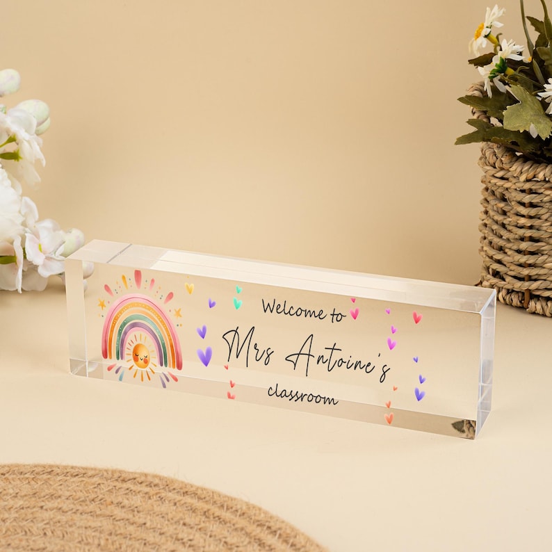 Custom Teacher Name Sign, Acrylic Desk Name Plate, Teacher Christmas ...