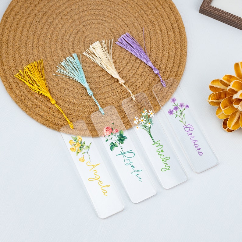 Personalized Birth Flower Bookmark: Acrylic Name Bookmark With Tassel ...