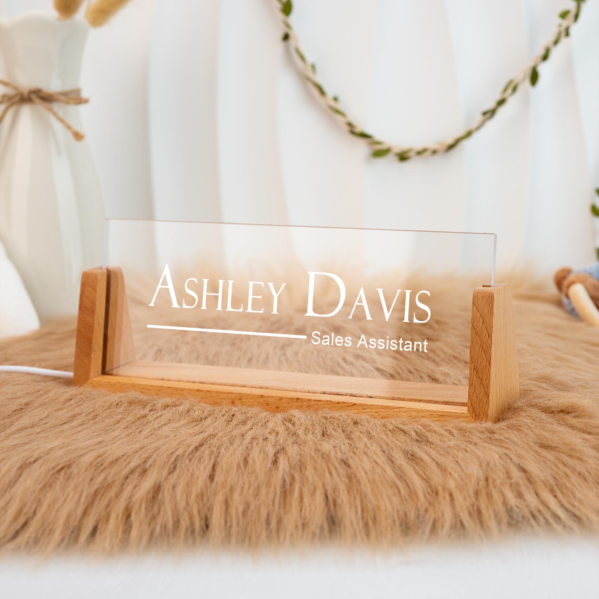 Personalized Lighted Desk Name Plate: Wooden Base, Floral Design - Etsy