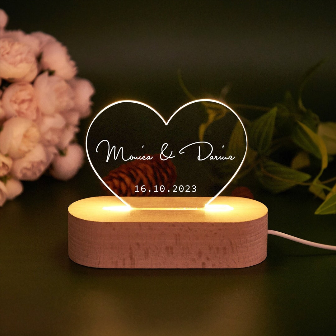 Custom Wedding Night Light, LED Heart Couple Name Light, Anniversary ...