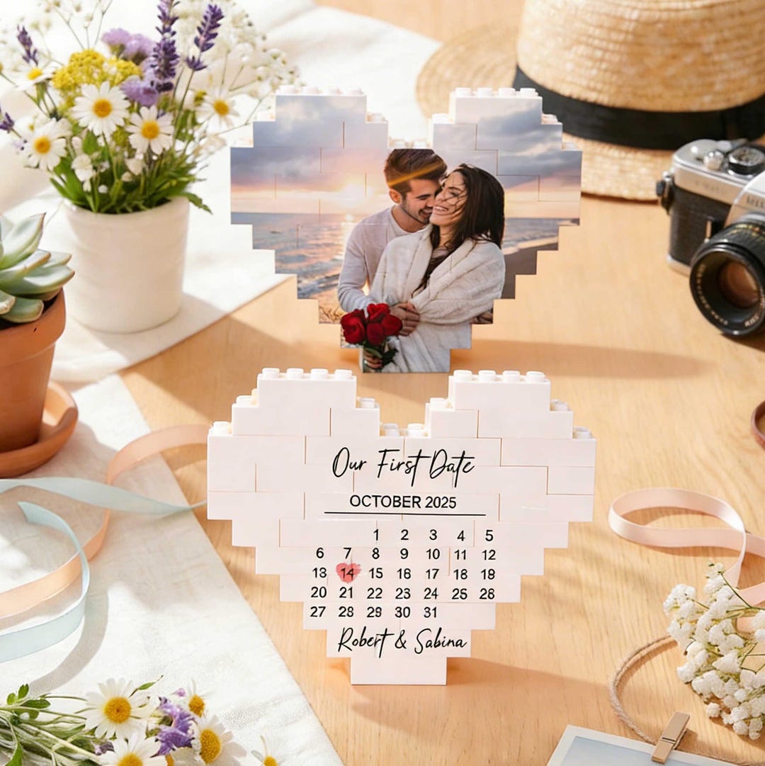 First Date Calendar Building Block, Engaged Photo Print Puzzles Block ...