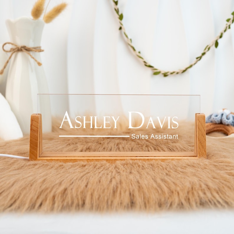 Personalized Lighted Desk Name Plate: Wooden Base, Floral Design - Etsy ...