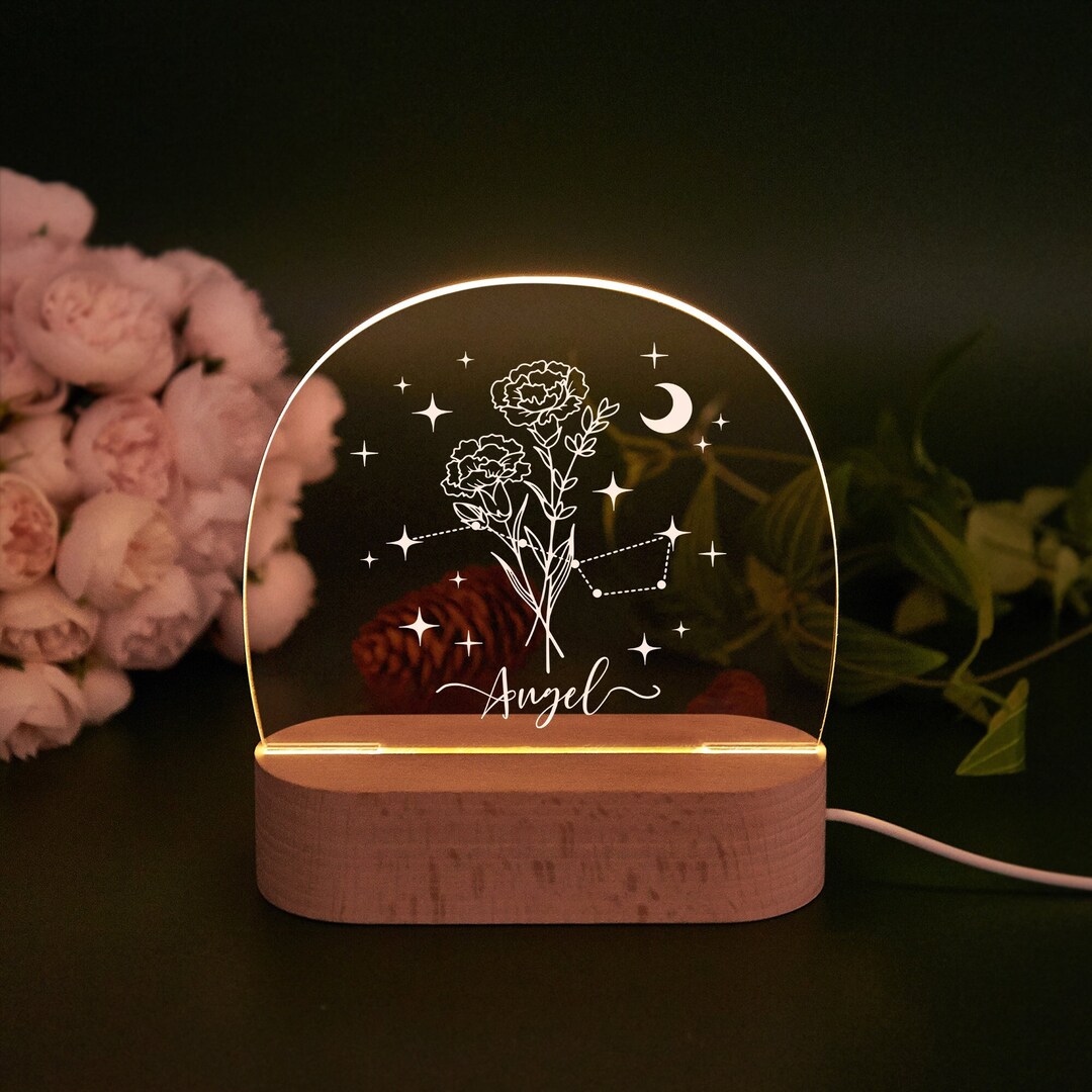 Personalized Night Lamp With Birth Flower,custom Led Lamp,birthday Gift ...