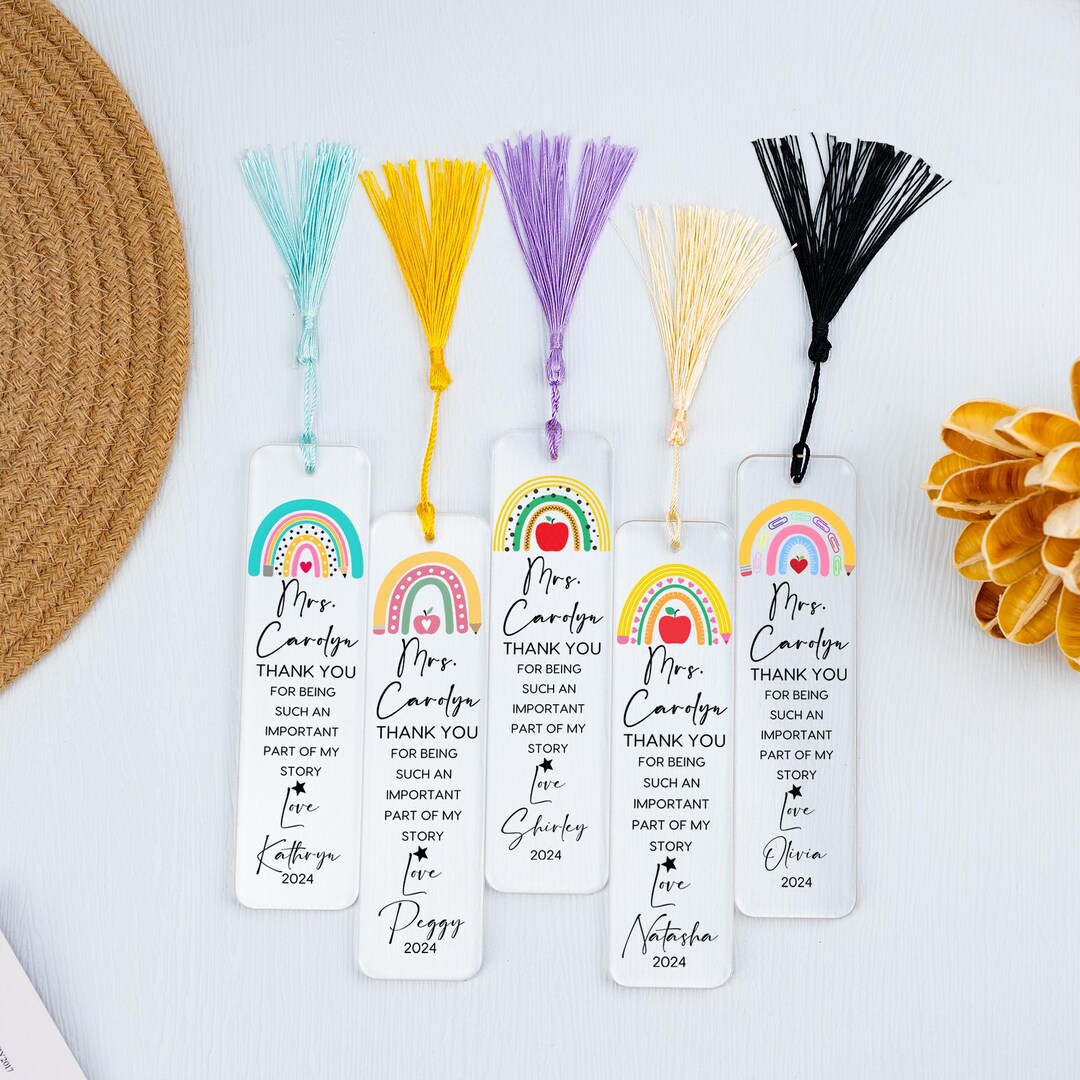 Personalized Teacher Bookmark With Tassel: Rainbow Acrylic Gift - Etsy
