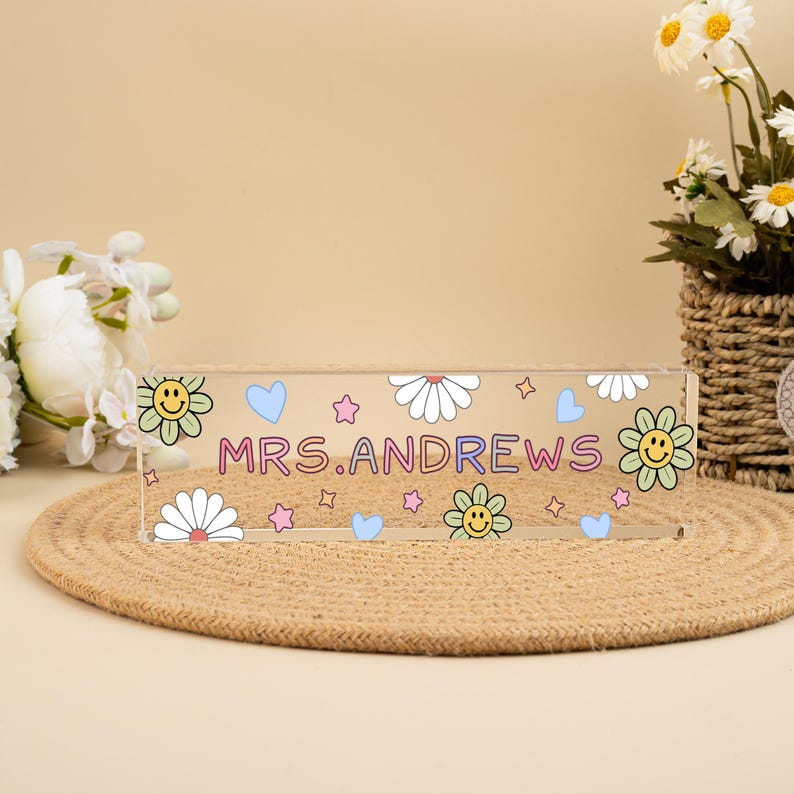 Custom Teacher Name Sign, Acrylic Desk Name Plate, Teacher Christmas ...