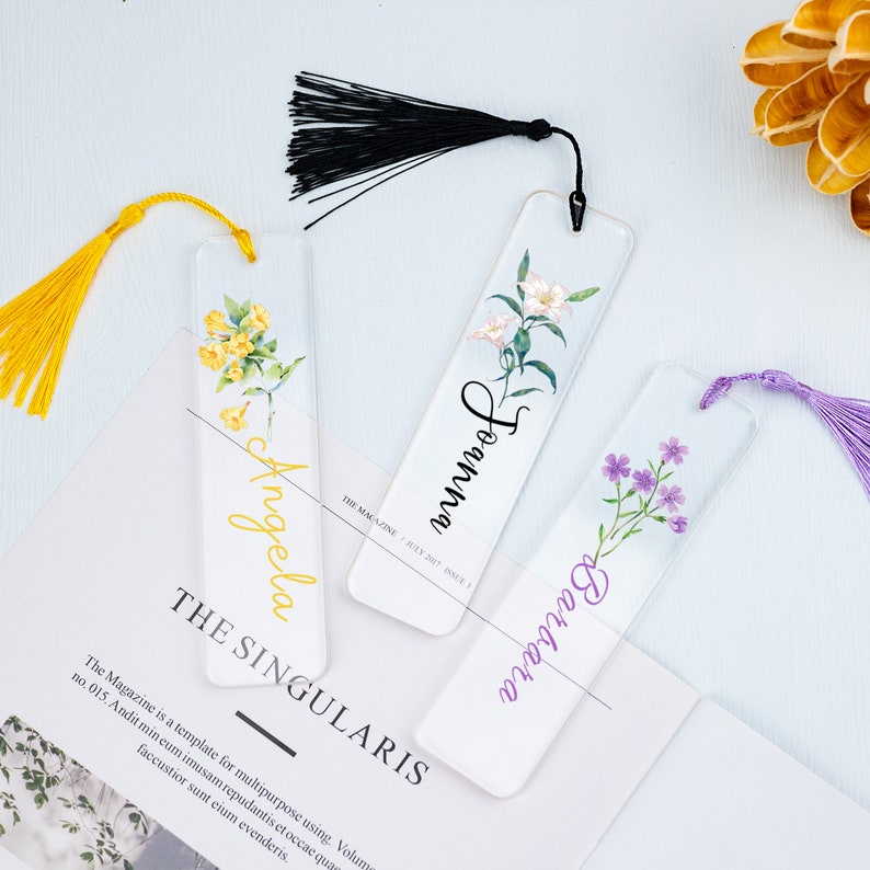 Personalized Birth Flower Bookmark: Acrylic Name Bookmark With Tassel ...