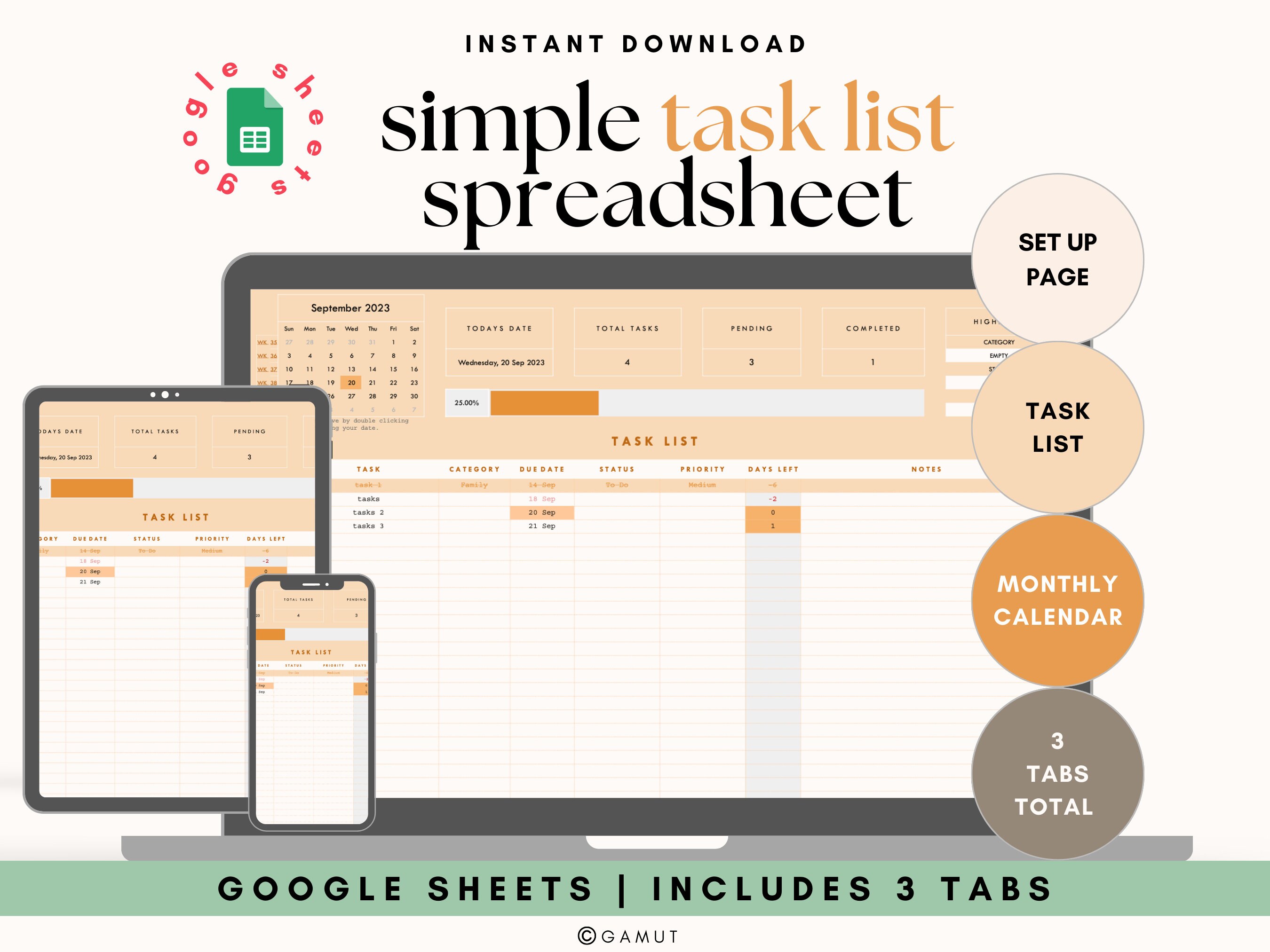Task List Tracker Planner Template Simple Google Sheets Spreadsheet ...