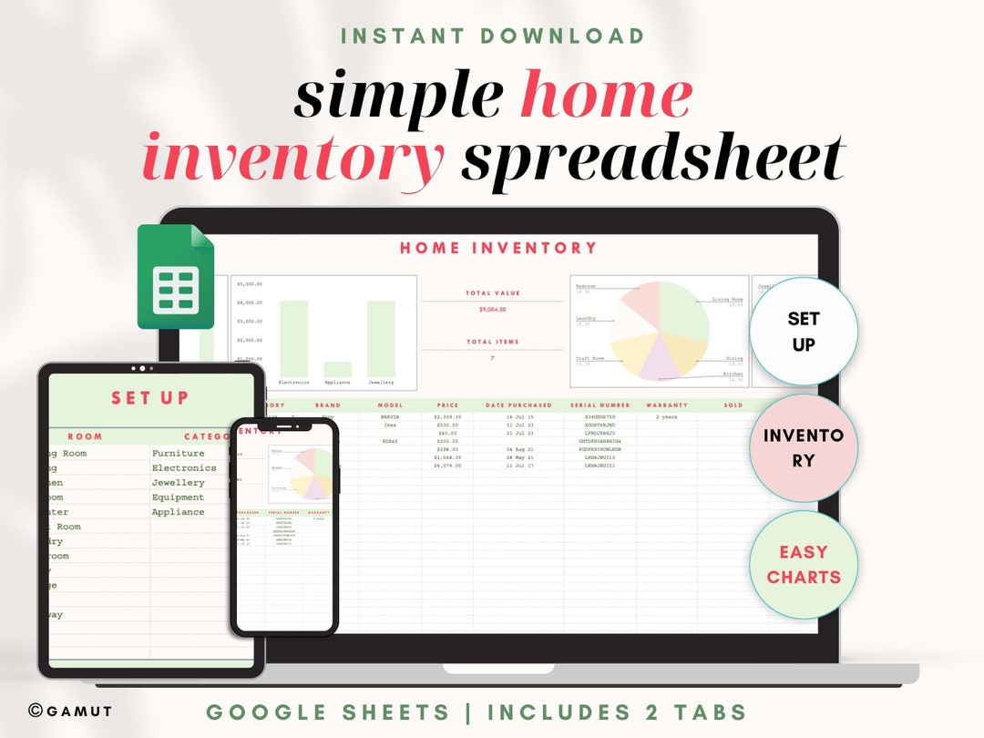 Home Tracker Inventory Insurance Simple Google Spreadsheet Serial ...