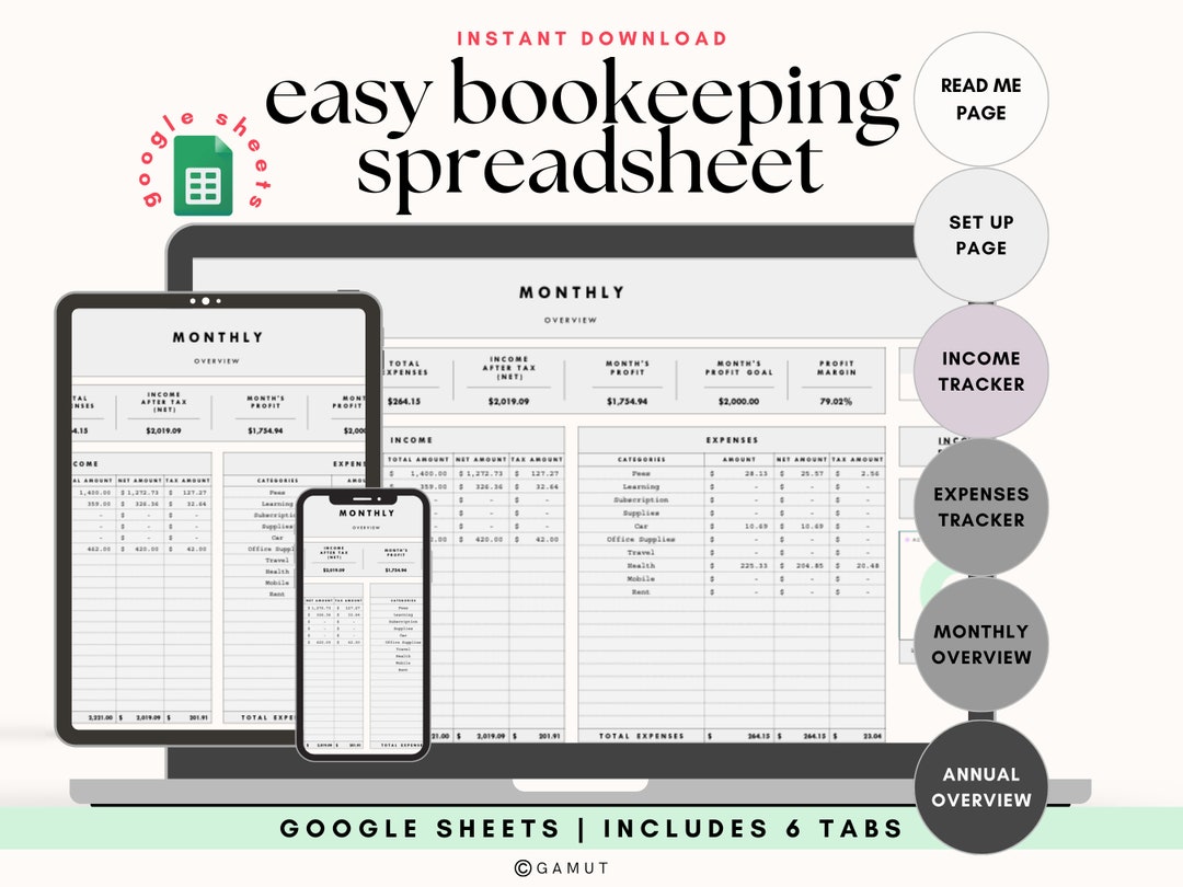 Simple and Easy Bookeeping Spreadsheet Google Sheets Small Business ...