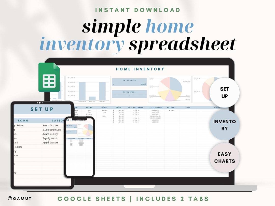 Home Inventory Tracker Insurance Simple Google Spreadsheet Serial ...