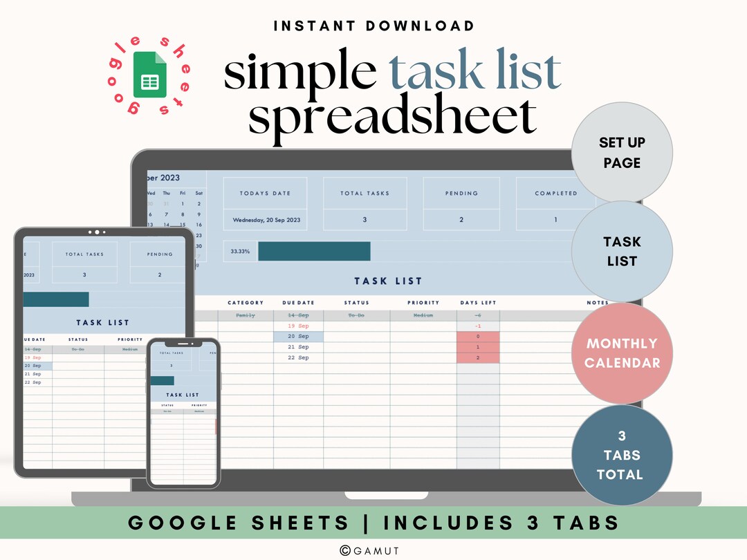Task List Tracker Planner Template Simple Google Sheets Spreadsheet ...