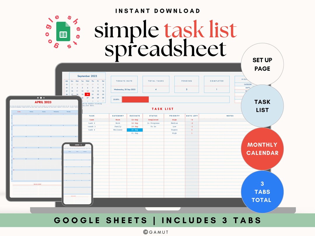 Simple Task List Tracker Planner Digital Simple Google Sheets ...