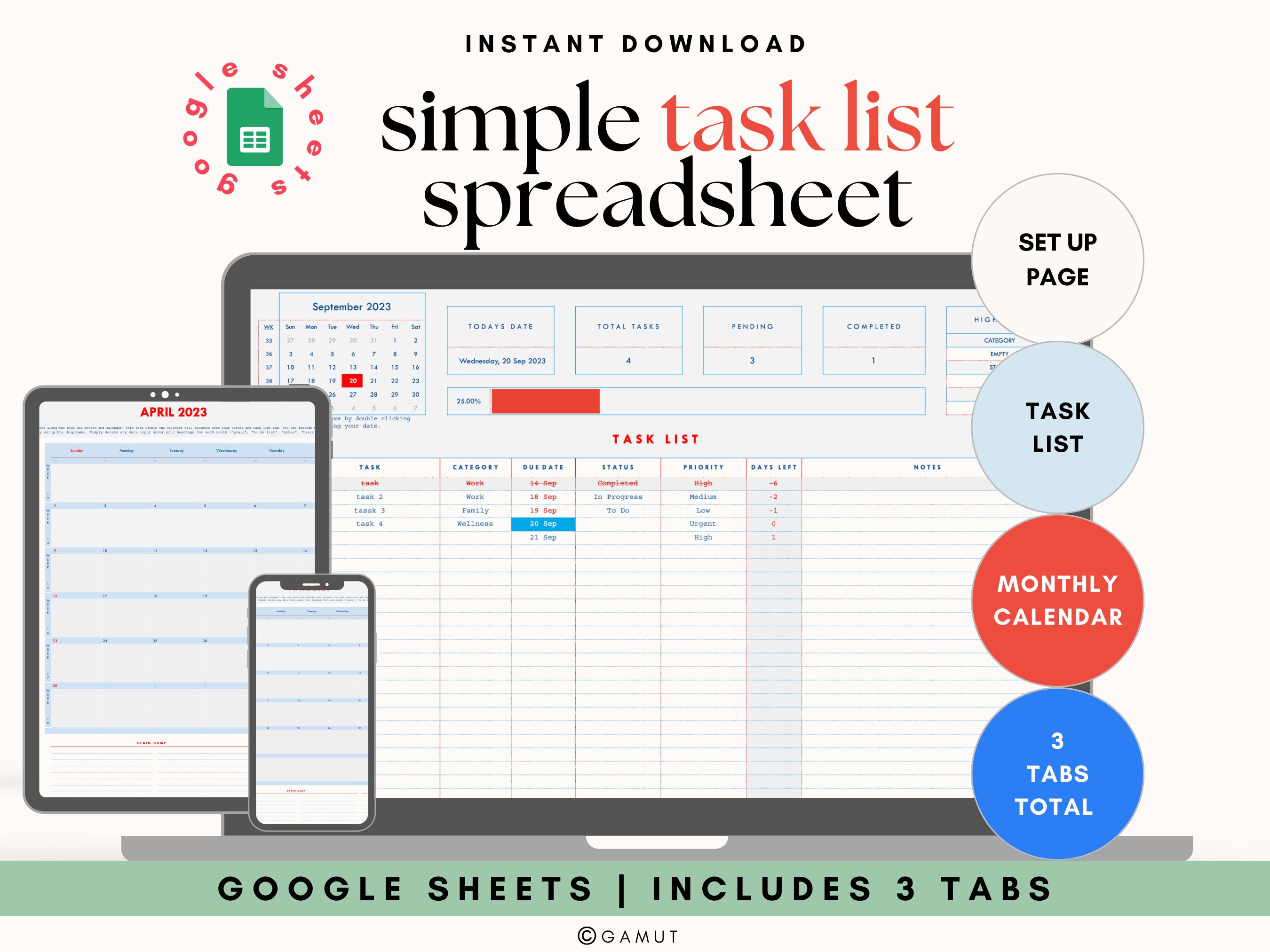 Simple Task List Tracker Planner Digital Simple Google Sheets ...