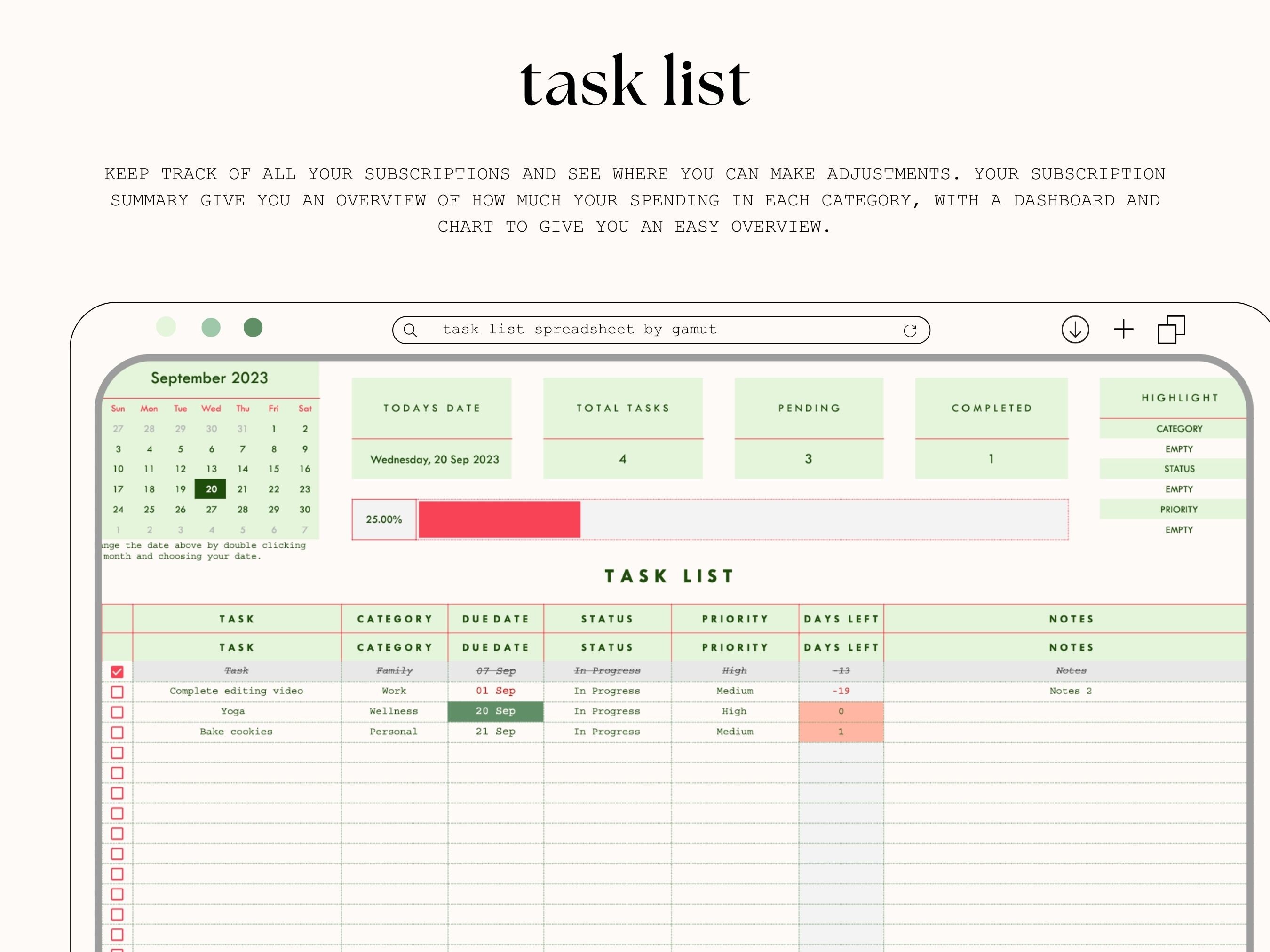 Task List Tracker Planner Template Simple Google Sheets - Etsy
