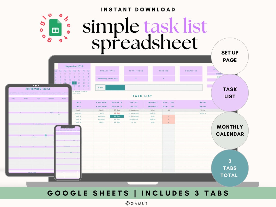 Task List Tracker Planner Template Simple Google Sheets Spreadsheet ...