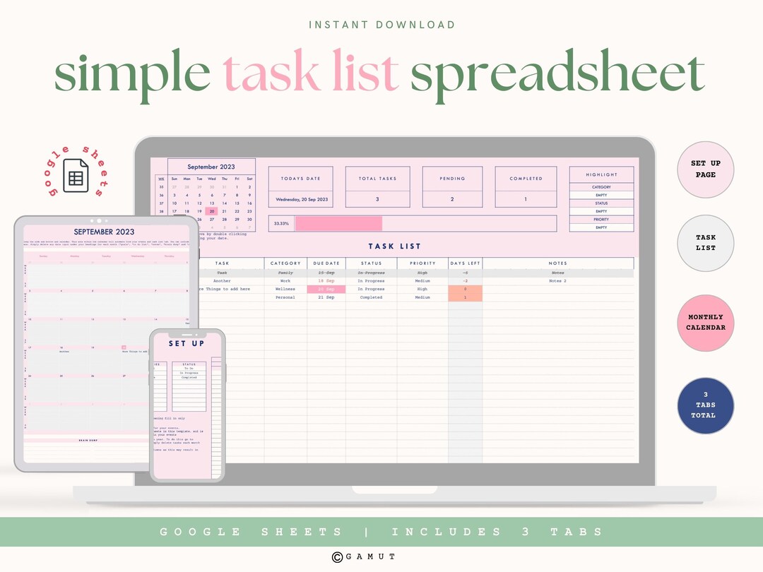 Task List Tracker Planner Template Simple Google Sheets - Etsy