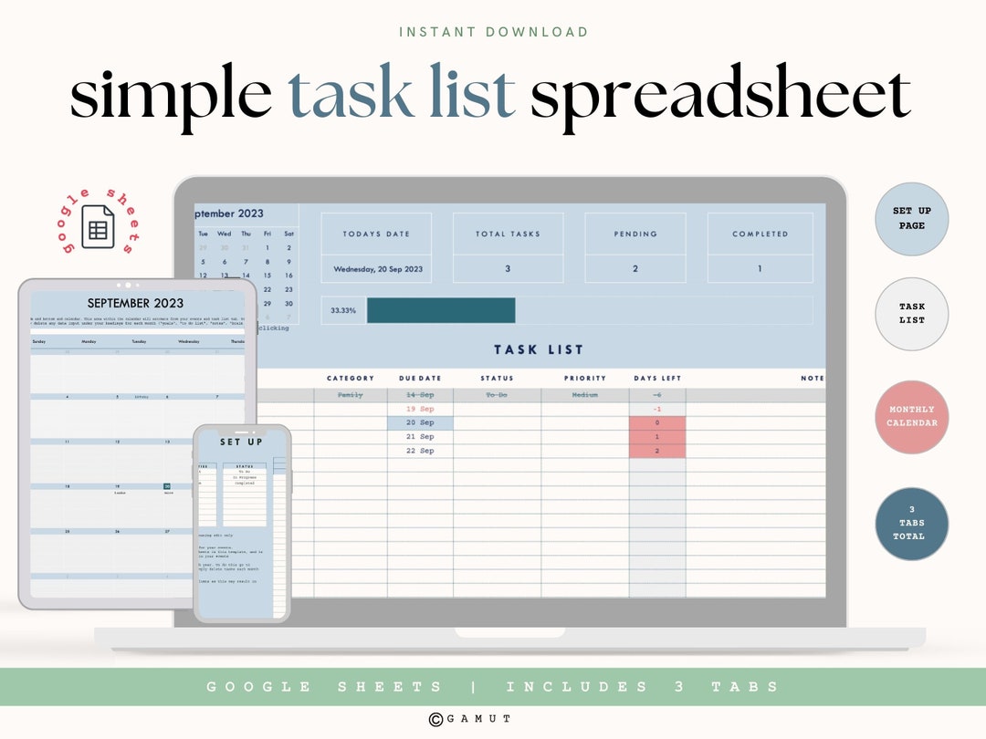 Task List Tracker Planner Template Simple Google Sheets - Etsy
