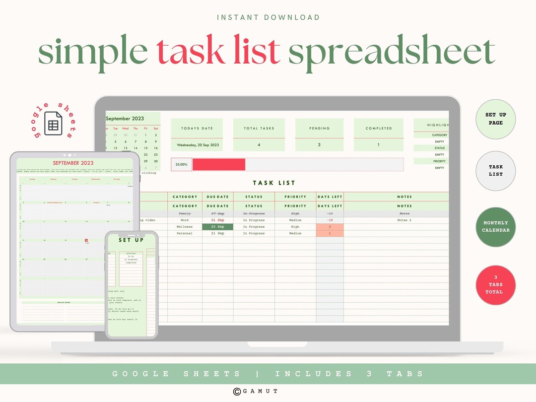 Task List Tracker Planner Template Simple Google Sheets - Etsy