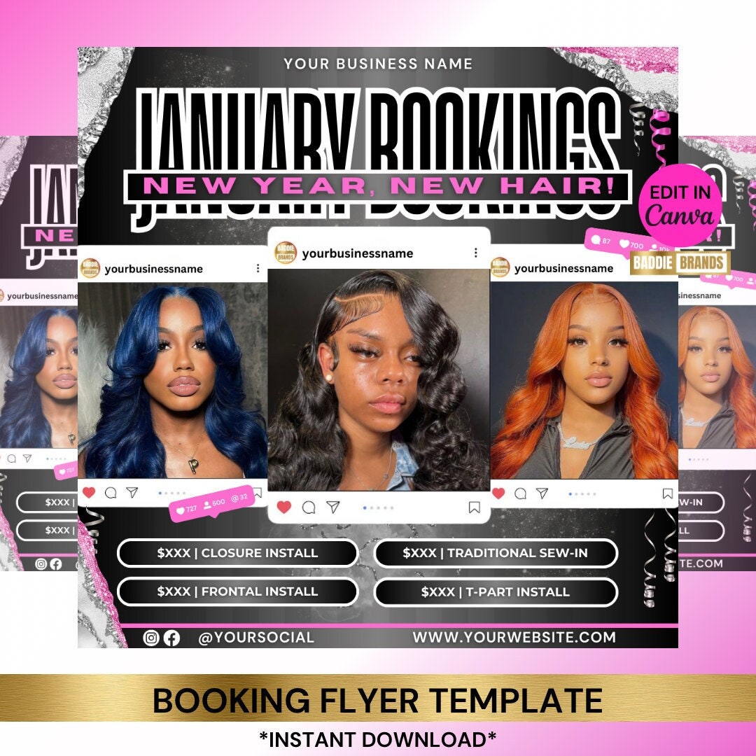 January Booking Flyer, January Hair Flyer, Book Now Flyer, New Year ...