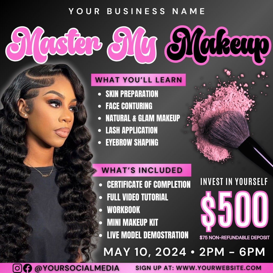 Makeup Class Flyer Template: Masterclass, Beauty Course (digital ...