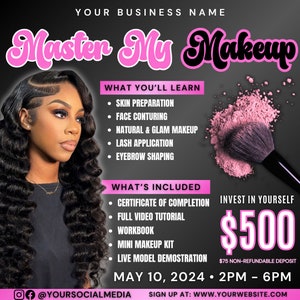 Makeup Class Flyer Template: Masterclass, Beauty Course (digital ...