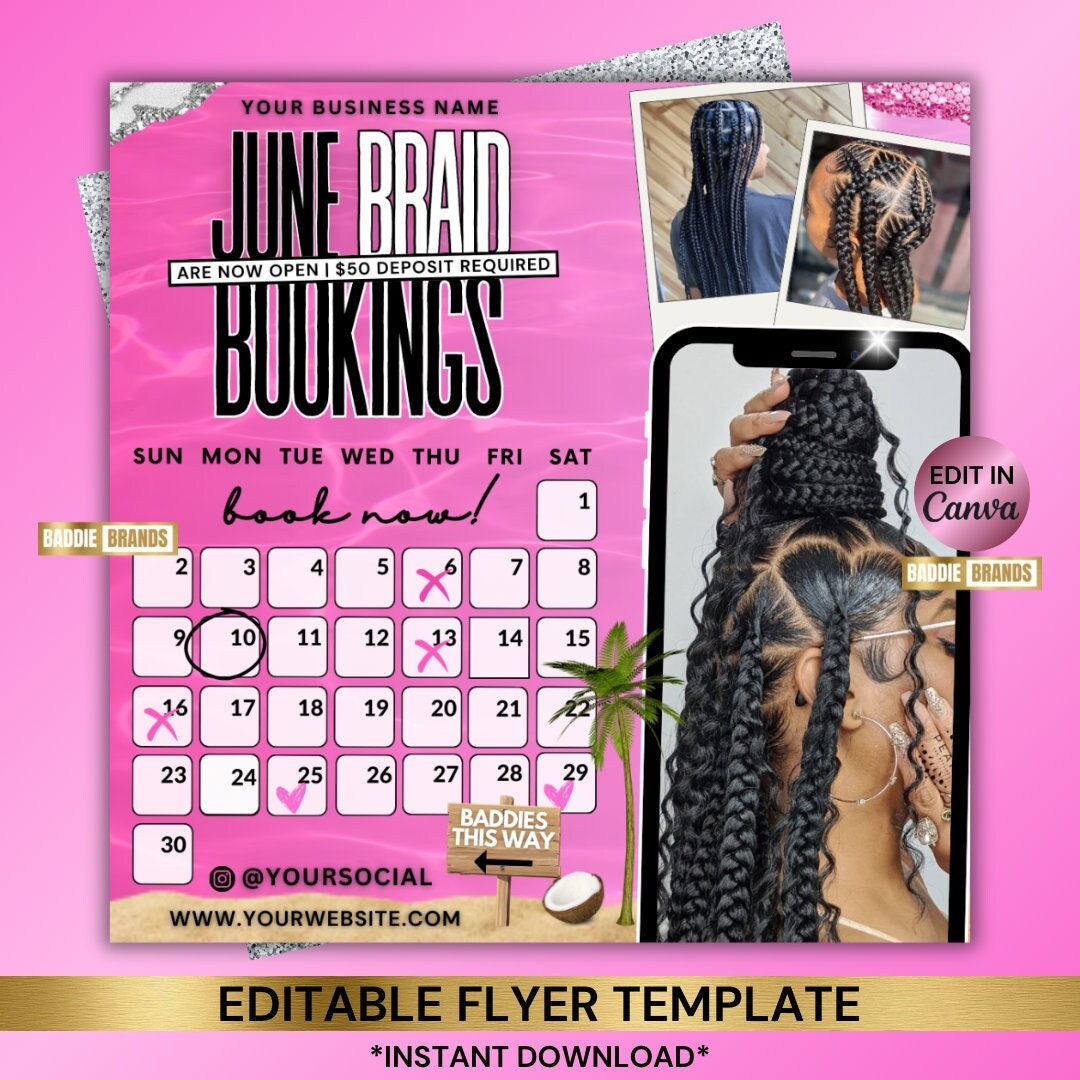 June Braid Flyer, June Bookings Flyer, Hair Booking Flyer, June Braid ...