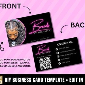 Braid Business Card Template, DIY Marketing Cards Design, Hair Business ...