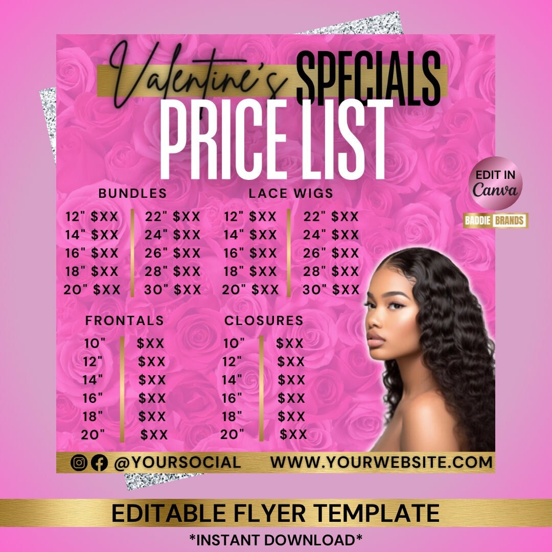 Hair Price List Flyer, Price List Flyer, Hair Bundle Price List, Bundle ...