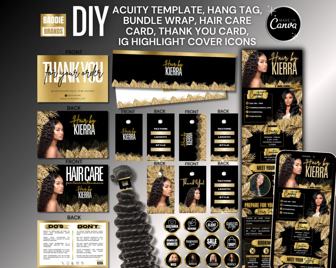 Hair Hang Tag Template, Hair Branding Kit Template, Hair Bundle Wrap ...