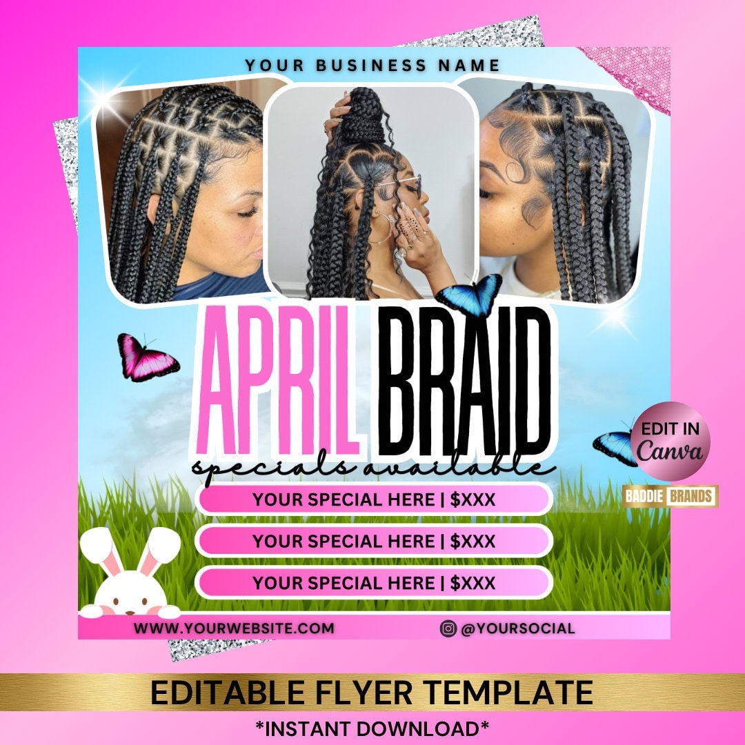 April Braid Booking Flyer, April Braid Flyer, Easter Braid Flyer, Book ...