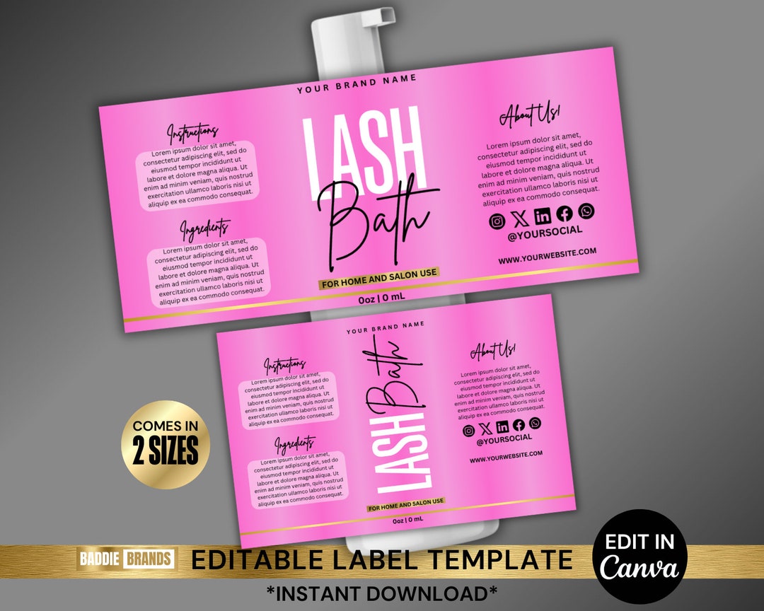 Lash Shampoo Label, Lash Shampoo, Lash Bath Label, Lash Cleanser Labels ...