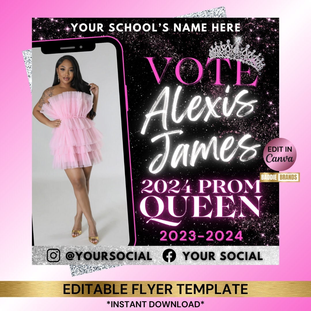 Vote Prom Queen Flyer, Prom Queen Poster, Prom Election Flyer, Prom ...