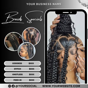 Braid Booking Flyer, Braid Specials Flyer, Braiding Salon Flyer, Book ...