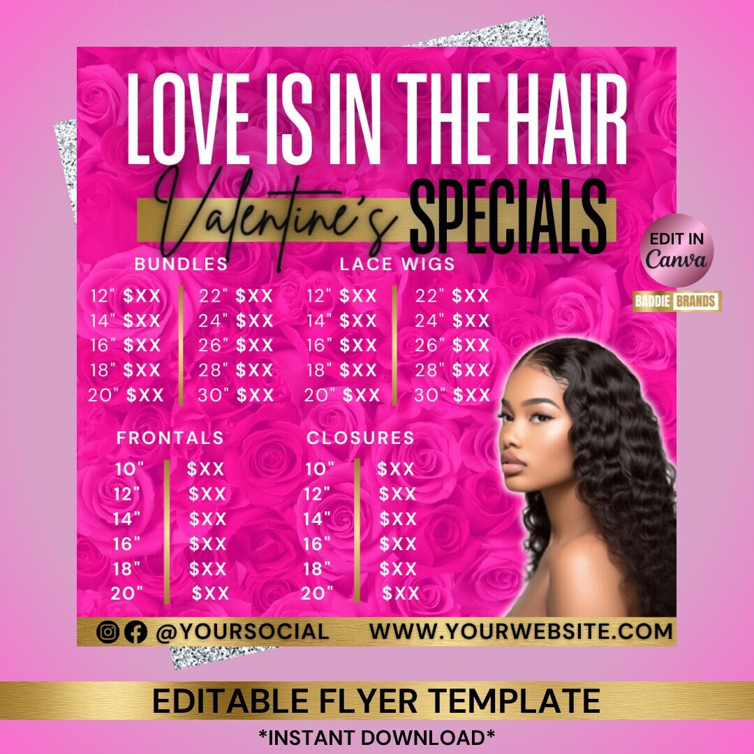 Valentines Hair Pricelist Flyer, Hair Sale Flyer, Bundle Deal Flyer, Hair Extension, Wig Flyer ...